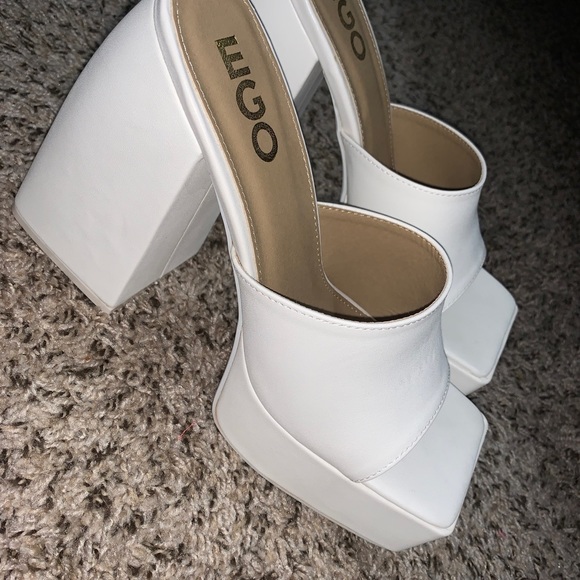 EGO | Shoes | Square Peep Toe Platform Block Heel Mule In White | Poshmark
